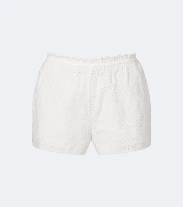 Posse Harriet Embroidered Cotton Poplin Shorts In Vintage - White