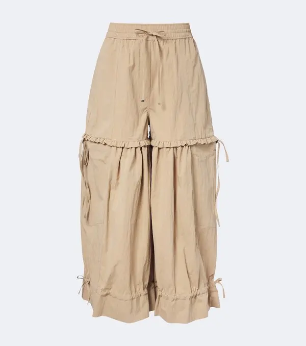 GANNI Ruffled Cotton-blend Wide-leg Pants - Beige