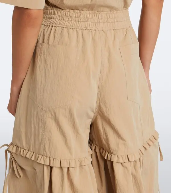 GANNI Ruffled Cotton-blend Wide-leg Pants