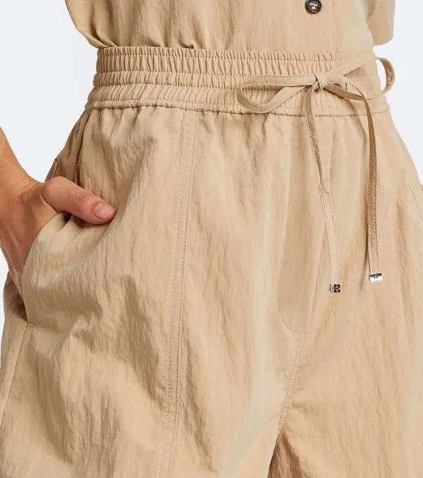 GANNI Ruffled Cotton-blend Wide-leg Pants - Beige