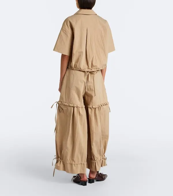 GANNI Ruffled Cotton-blend Wide-leg Pants - Beige
