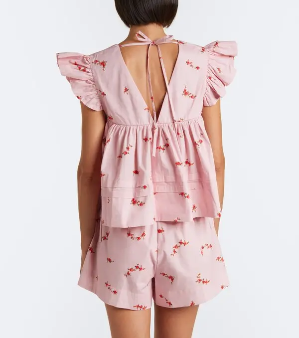 GANNI Floral Cotton-blend Top - Pink