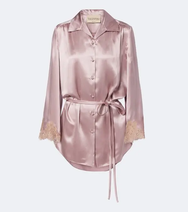 Valentino Garavani Lace-trimmed Silk Shirt - Pink