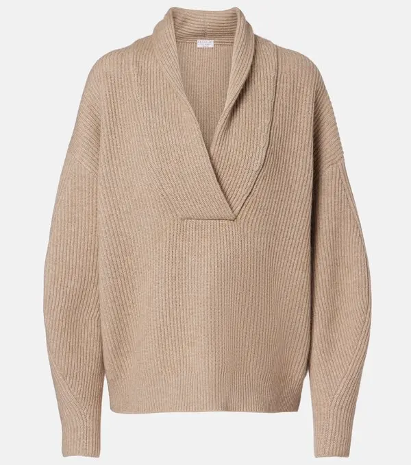 Brunello Cucinelli Ribbed-knit Cashmere Sweater - Brown