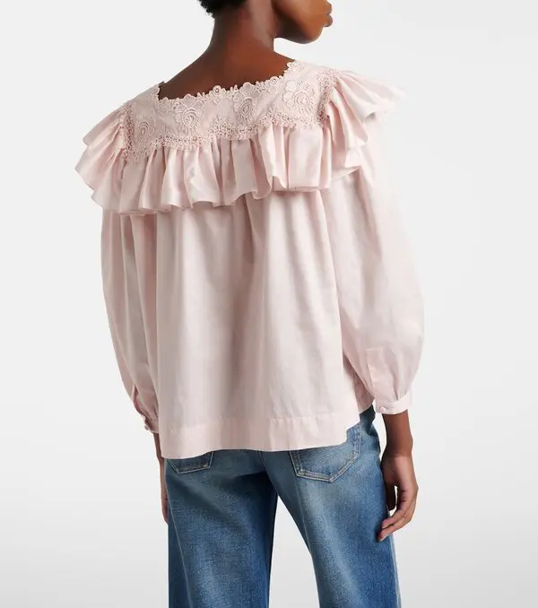 Chloé Ruffled Lace-trimmed Cotton Blouse