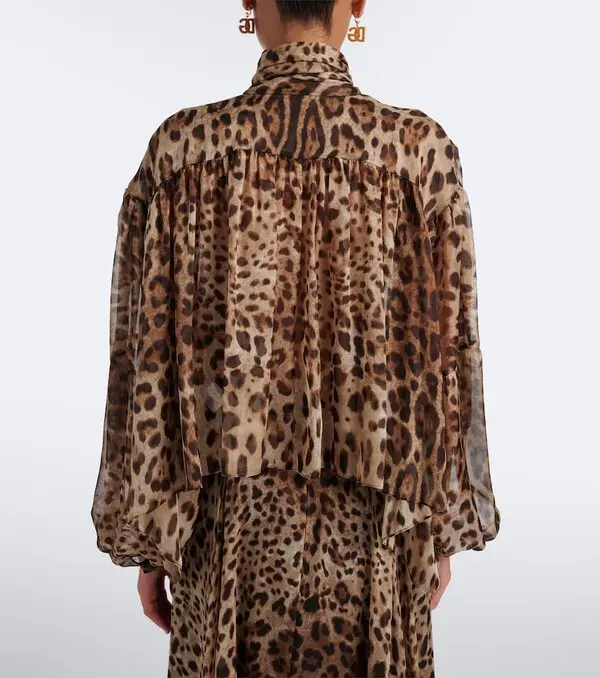 Dolce & Gabbana Leopard-print Tie-neck Silk Blouse
