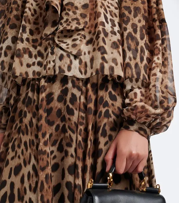 Dolce & Gabbana Leopard-print Tie-neck Silk Blouse
