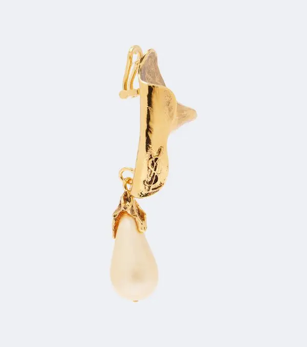 Saint Laurent Cassandre Faux Pearl Clip-on Earrings - Gold