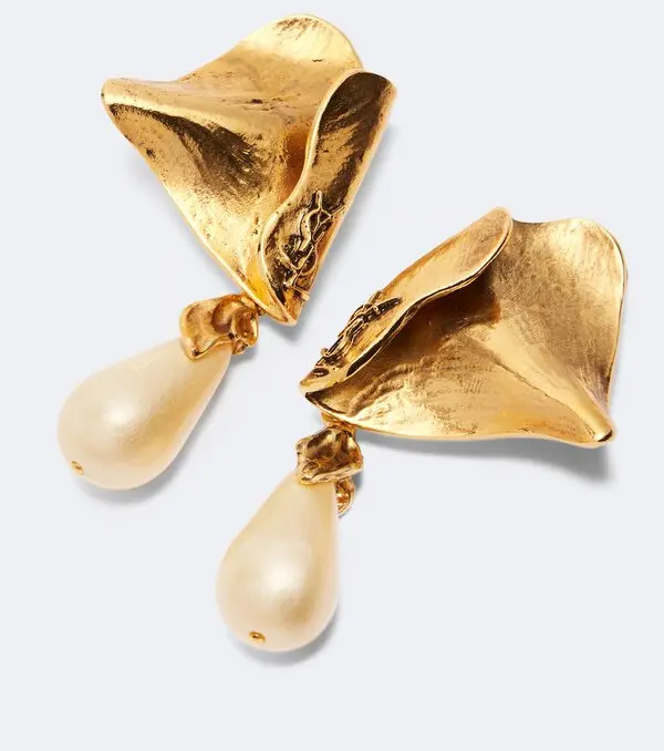 Saint Laurent Cassandre Faux Pearl Clip-on Earrings - Gold