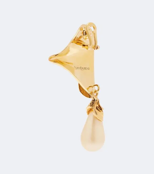 Saint Laurent Cassandre Faux Pearl Clip-on Earrings - Gold
