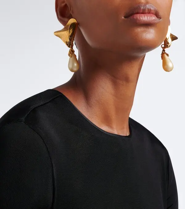 Saint Laurent Cassandre Faux Pearl Clip-on Earrings - Gold