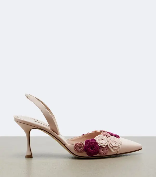 Manolo Blahnik Floral-appliqué Slingback Pumps