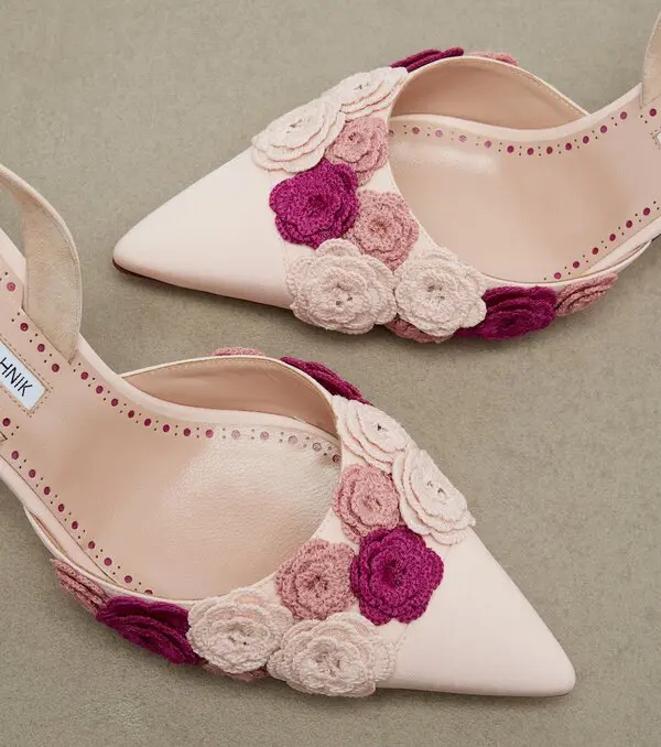 Manolo Blahnik Floral-appliqué Slingback Pumps - Pink