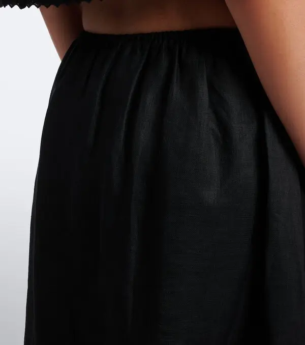 Posse Alfie Embroidered Linen Midi Skirt