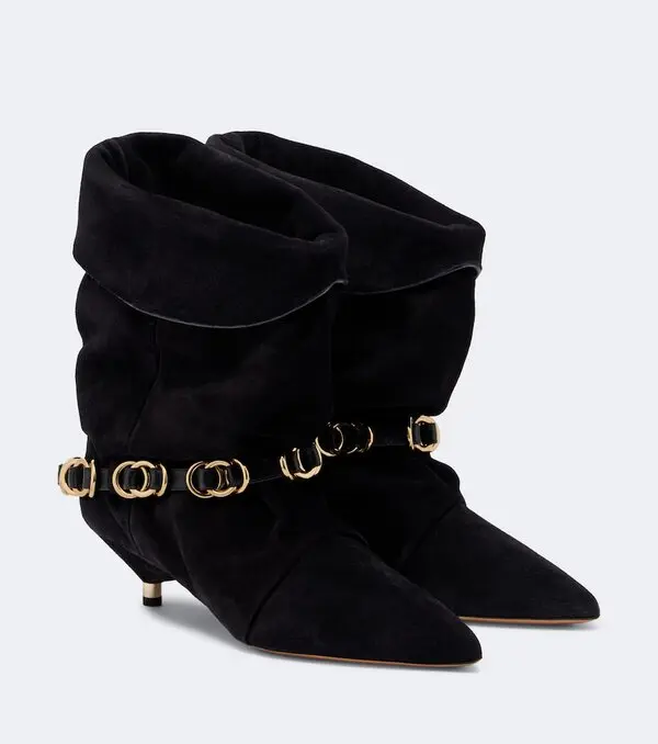 Isabel Marant Étoile Edrik Embellished Suede Ankle Boots - Black