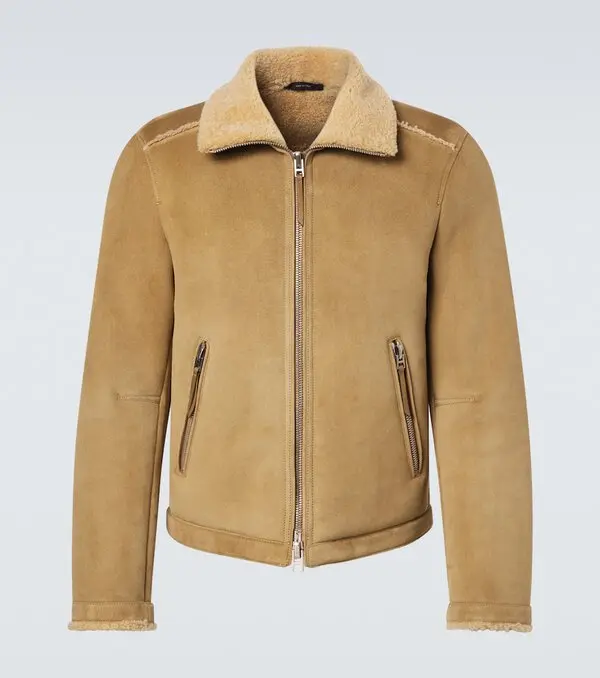 TOM FORD Shearling-trimmed Leather Jacket - Brown