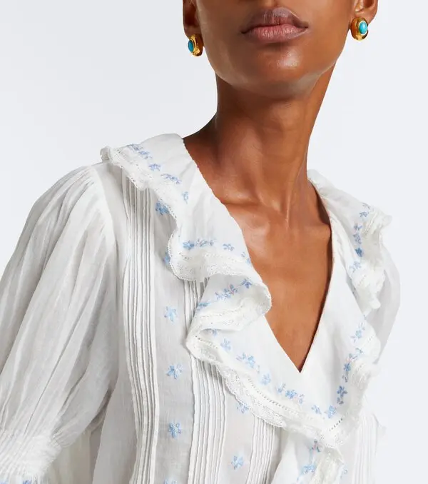 DÔEN Hettie Floral Ruffled Cotton Top