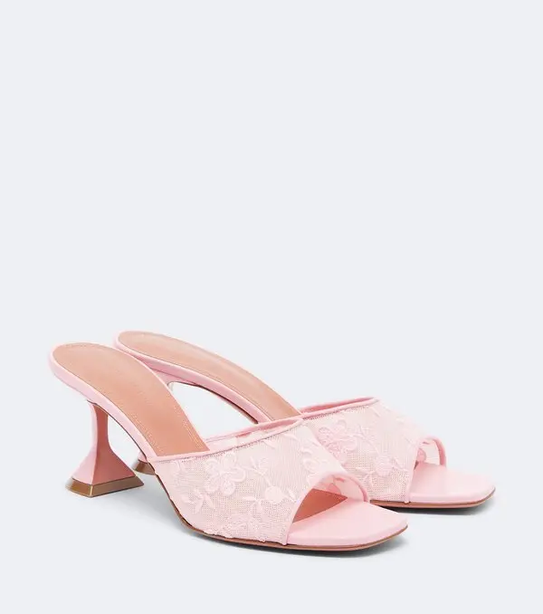 Amina Muaddi Lupita Floral Mules - Pink