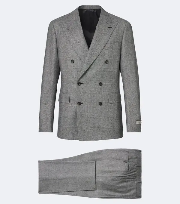 Canali Checked Double-breasted Wool Suit - Black