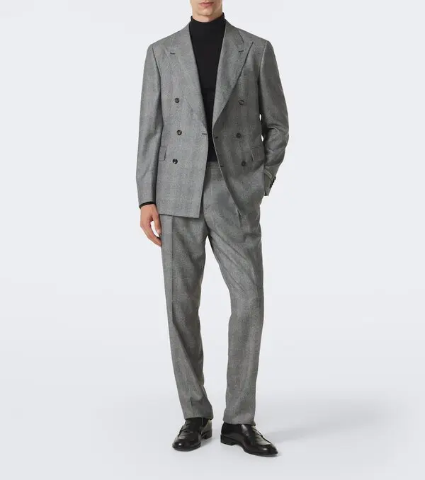 Canali Checked Double-breasted Wool Suit - Black