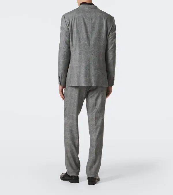 Canali Checked Double-breasted Wool Suit - Black