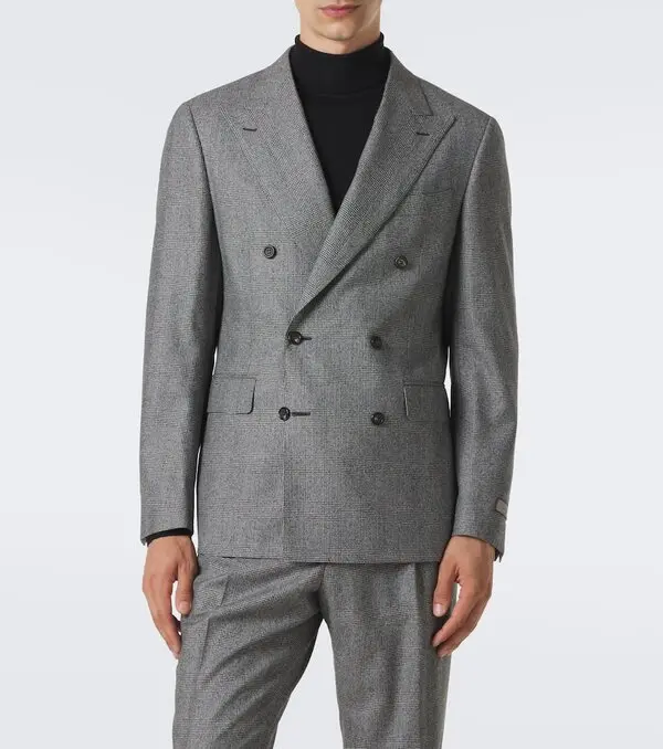 Canali Checked Double-breasted Wool Suit - Black