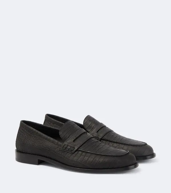Manolo Blahnik Croc-effect Leather Loafers - Black