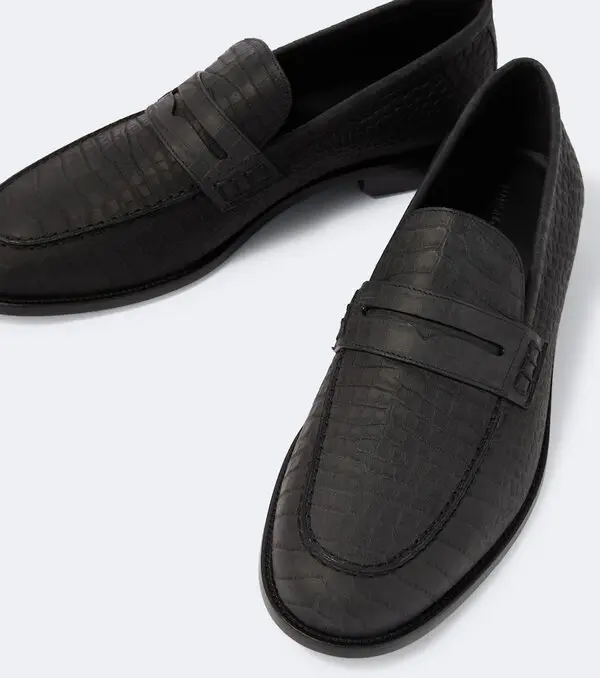 Manolo Blahnik Croc-effect Leather Loafers