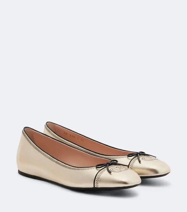 Valentino Garavani Vlogo Embroidered Metallic Leather Ballet Flats - Gold