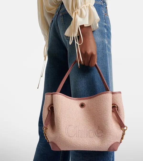 Chloé Small Leather-trimmed Raffia Tote Bag