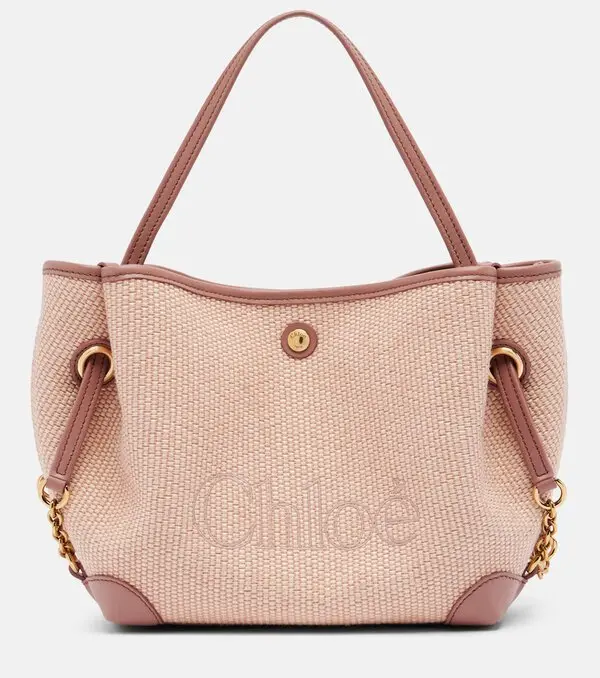 Chloé Small Raffia Tote Bag With Leather Trim - Beige