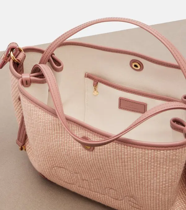 Chloé Small Raffia Tote Bag With Leather Trim
