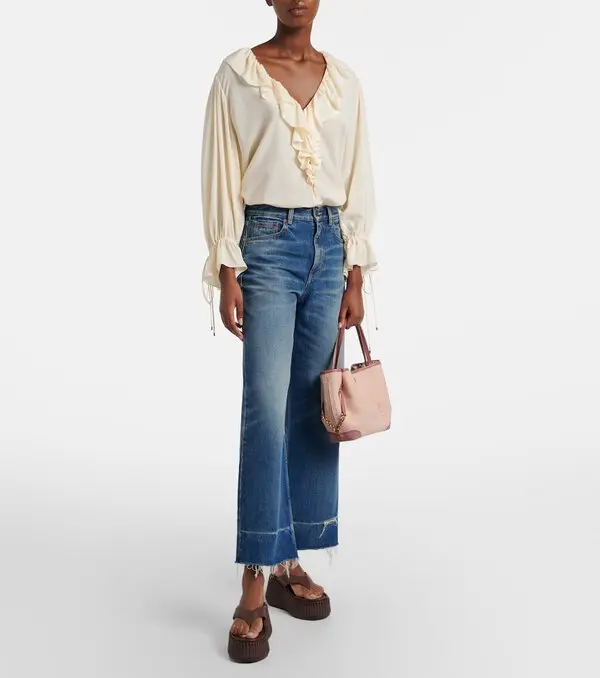 Chloé Small Raffia Tote Bag With Leather Trim