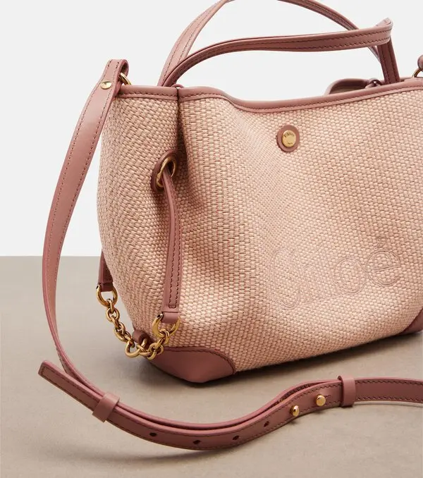 Chloé Small Raffia Tote Bag With Leather Trim