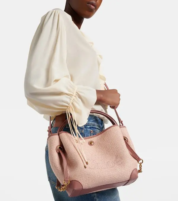 Chloé Small Raffia Tote Bag With Leather Trim