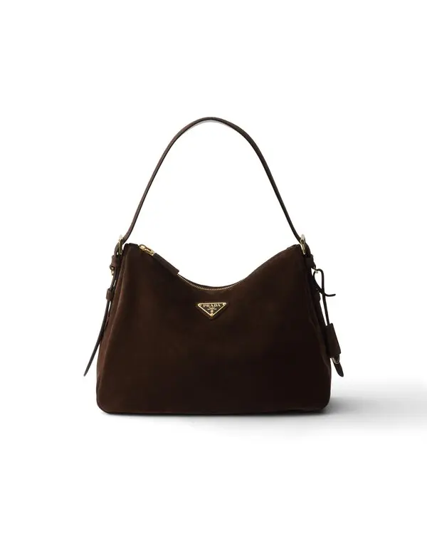 Prada Aimée Medium Suede Shoulder Bag - Brown