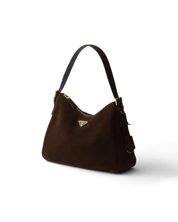 Prada Aimée Medium Suede Shoulder Bag - Brown