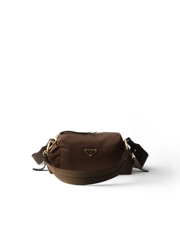 Prada Small Re-nylon And Leather Shoulder Bag - Brown