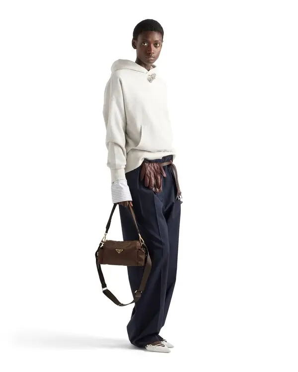 Prada Small Re-nylon And Leather Shoulder Bag - Brown