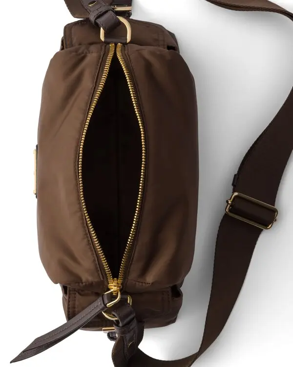 Prada Small Re-nylon And Leather Shoulder Bag - Brown