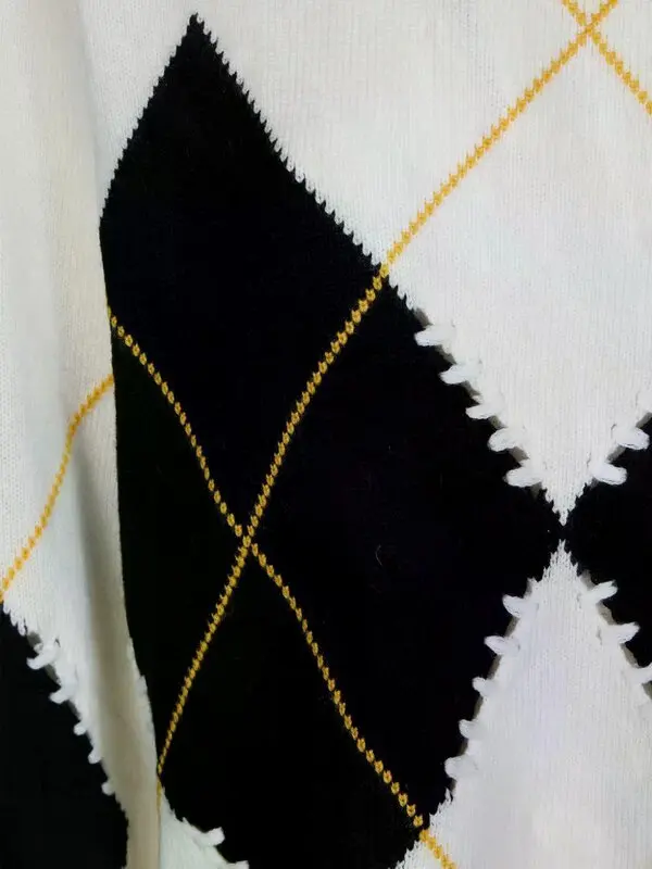 Pinko Argyle-knit Distressed Sweater