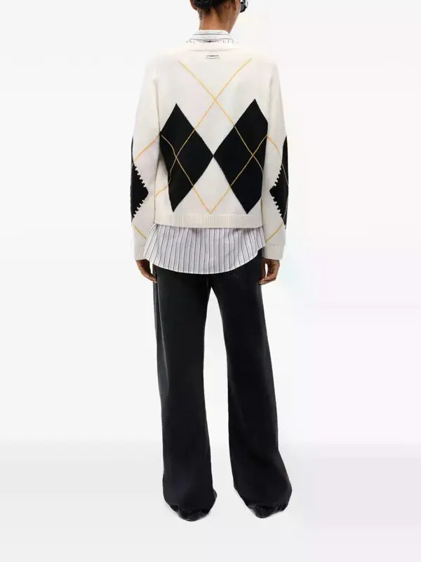 Pinko Argyle Knit Distressed Sweater