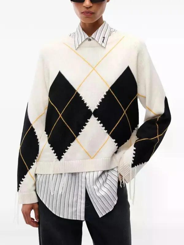 Pinko Argyle Knit Distressed Sweater