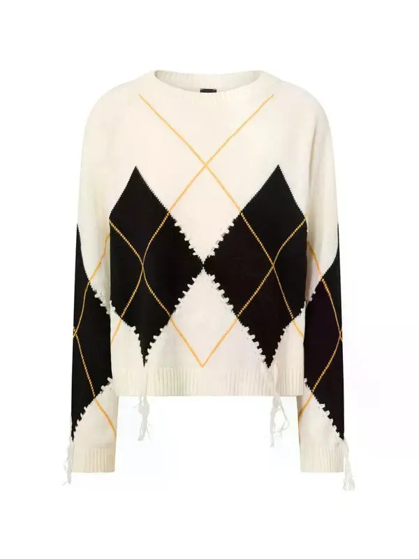 Pinko Argyle Knit Distressed Sweater - White