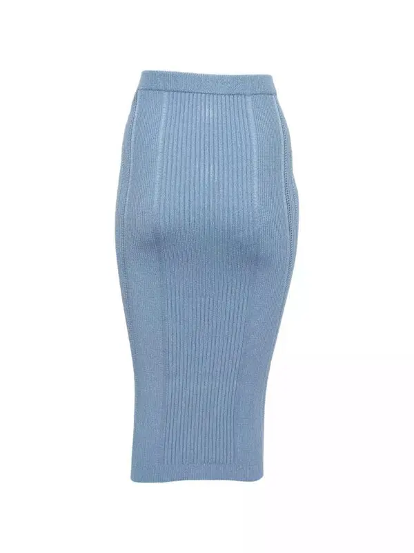 Balmain Rib-knit Button-embellished Midi Skirt