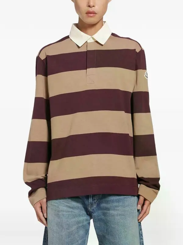 Moncler Striped Long-sleeve Polo Shirt