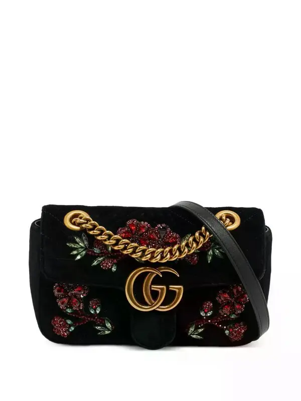 Gucci Gg Marmont Crystal Embellished Shoulder Bag - Black