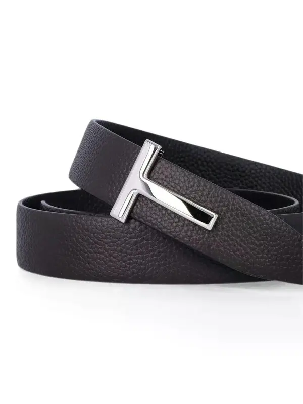 TOM FORD T-logo Pebbled Leather Belt