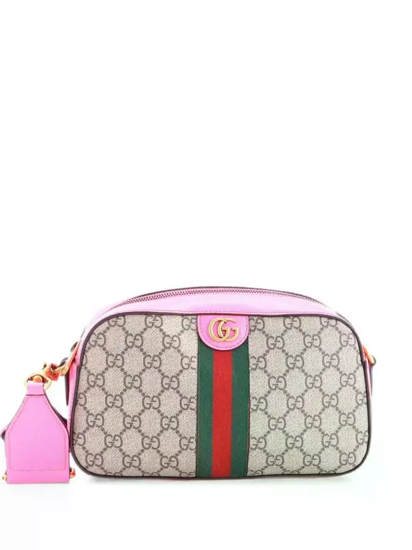 Gucci Ophidia Convertible Camera Bag In Gg Coated Canvas With Leather