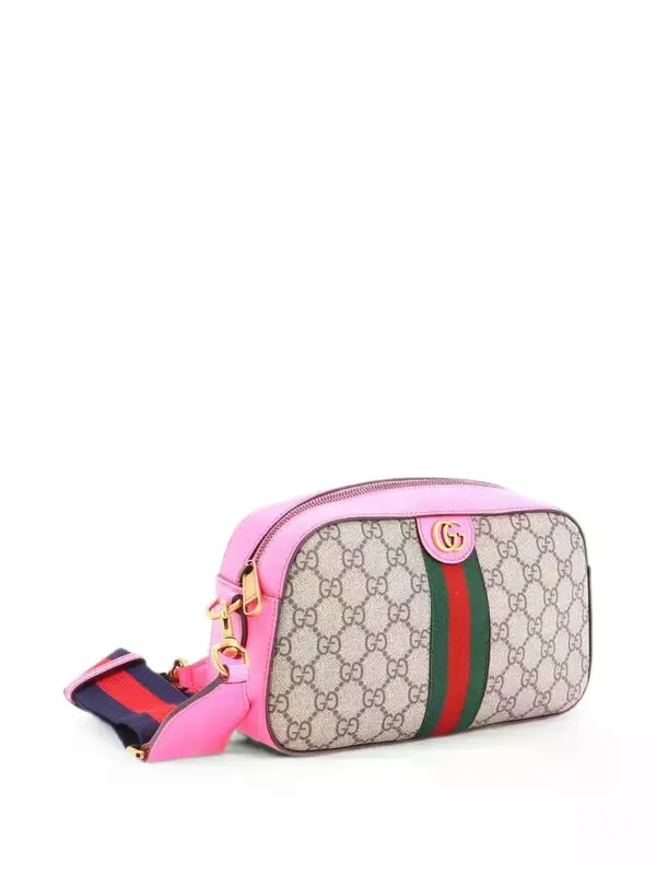 Gucci Ophidia Convertible Camera Bag In Gg Coated Canvas With Leather